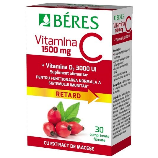 Supliment Alimentar Beres Vitamina C 1500mg + Vitamina D3 3000 UI 30 ...